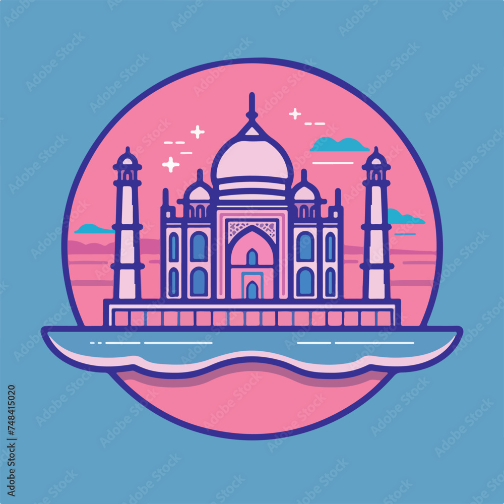 The Taj Mahal India minimal illustration minimal 2D vector for design ...