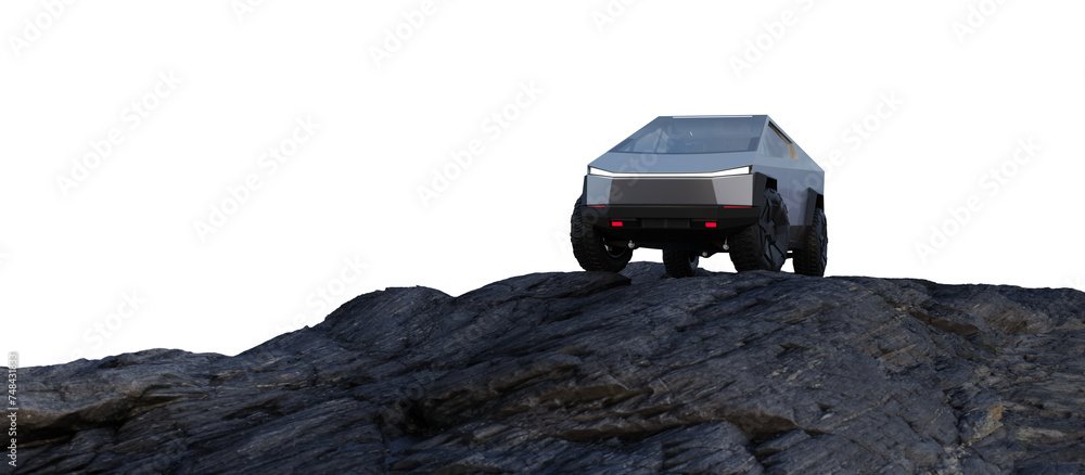 Tesla Cybertruck parked on a Rocky Peak. PNG Cutout. 3d Rendering Stock ...