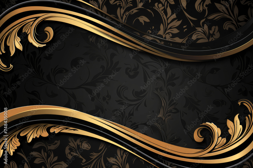 Black and gold vintage background with decorative border and old ...