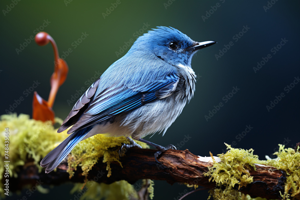 Ultramarine Flycatcher (Superciliaris ficedula) cute blue bird perching ...