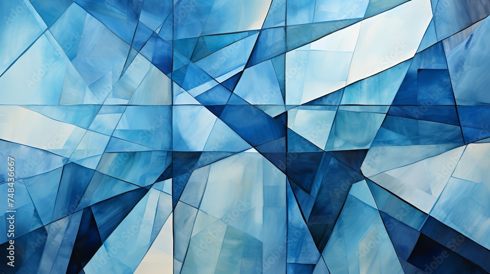 This mesmerizing abstract painting depicts intersecting blue triangles ...