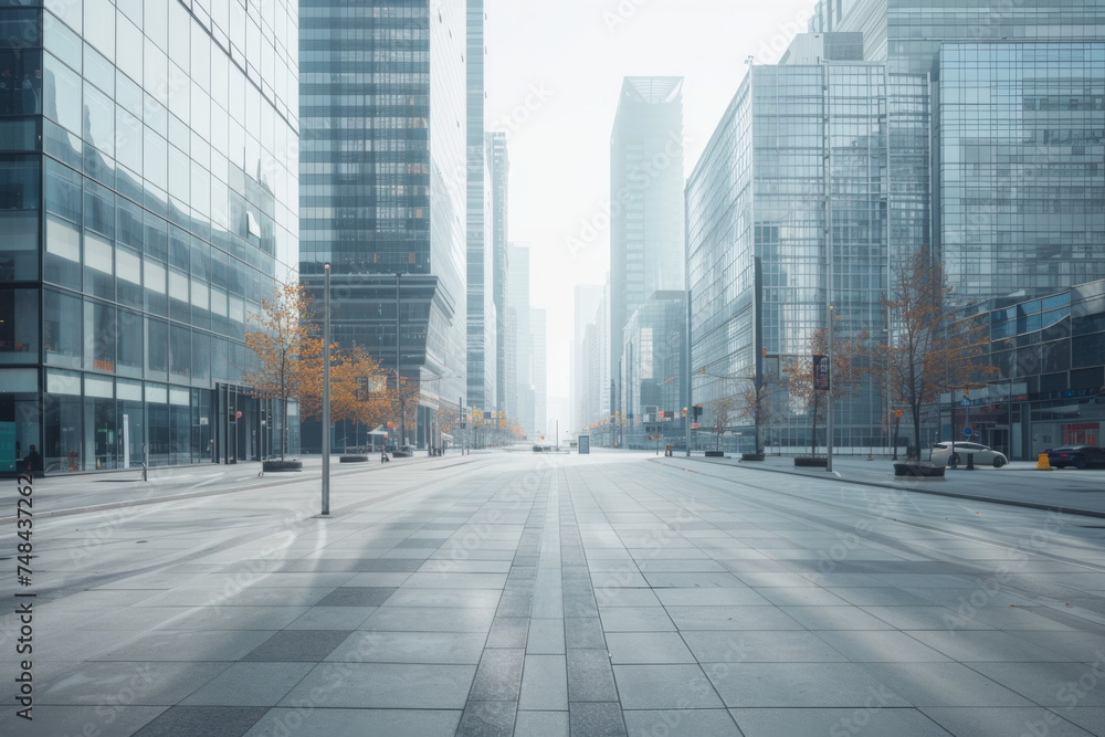 Photo & Art Print City background, street level, empty modern city ...