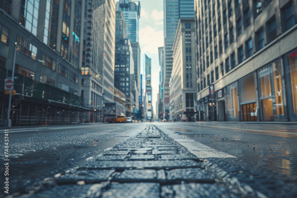 City background, street level, empty modern city street backplate for ...