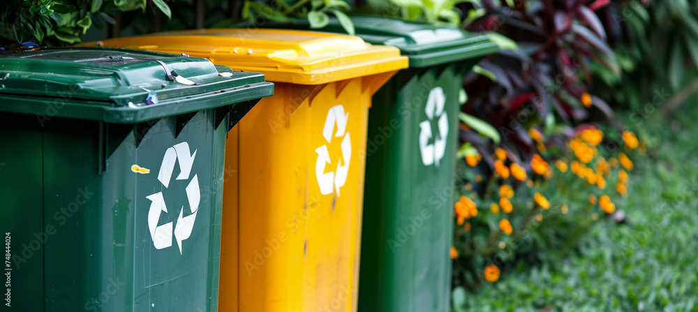 Colorful recycling bins for sorting different types of waste at ...