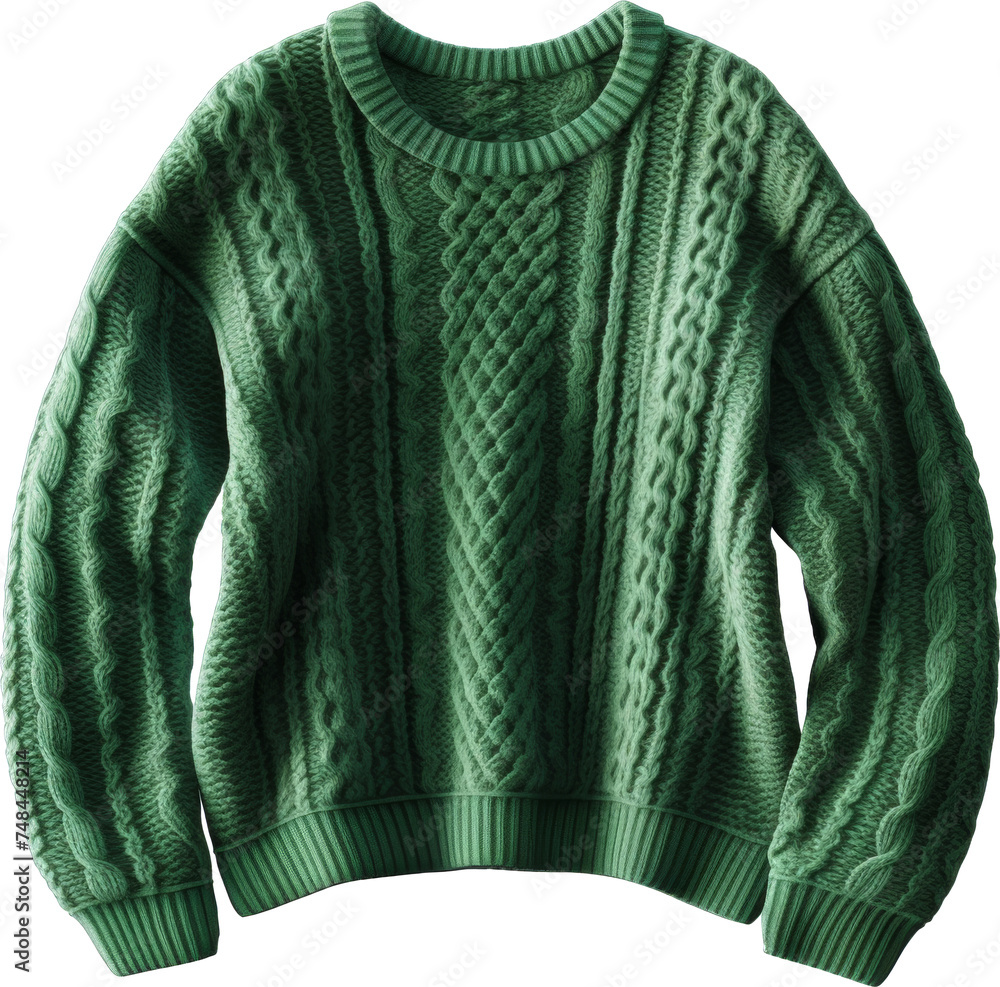 green knitted sweater mockup top view isolated on white or transparency ...