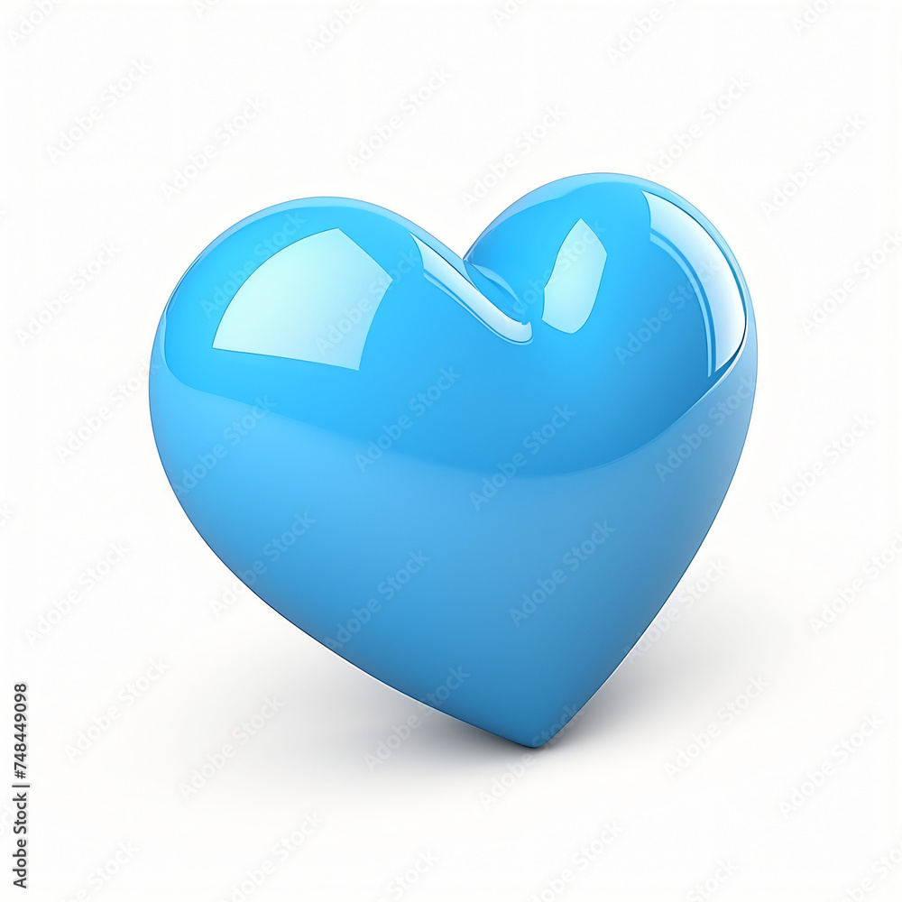 3d render icon of blue heart cartoon isolated generated AI Stock ...