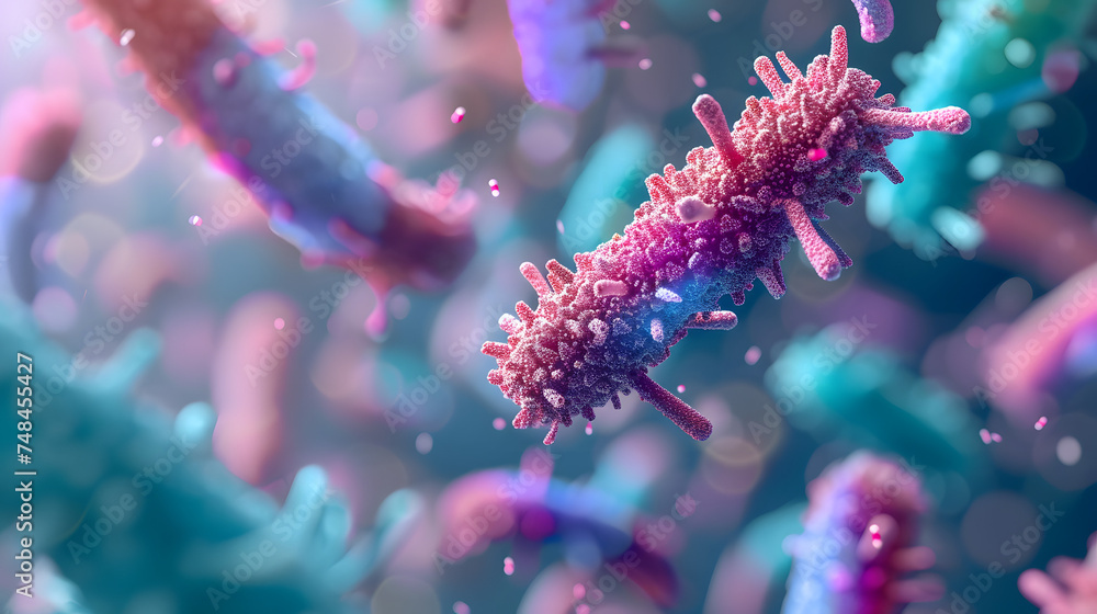 Concept of microscopic microbiome view of bacteria culture in the gut ...