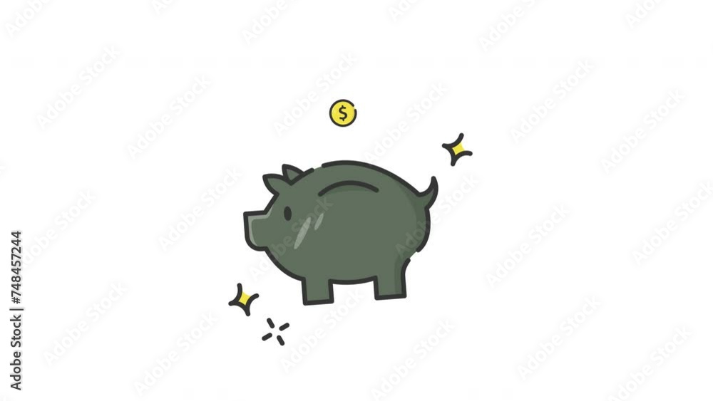 saving money icon animation, piggy and coin icon symbol animated saving ...