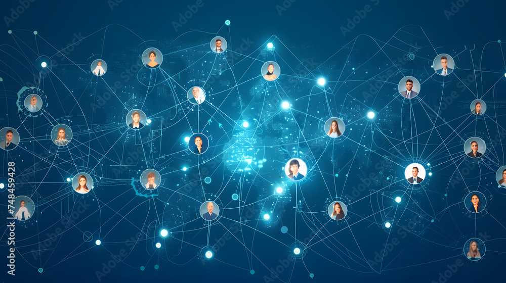 People network across the world. Top down network structure. connected ...