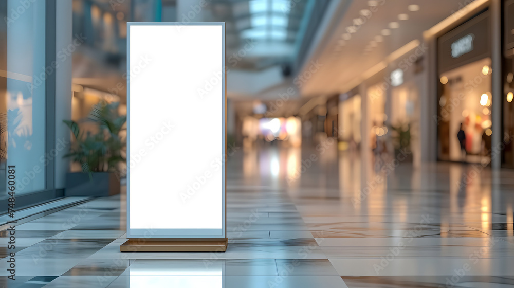 roll up mockup poster stand in an shopping center or mall environment ...