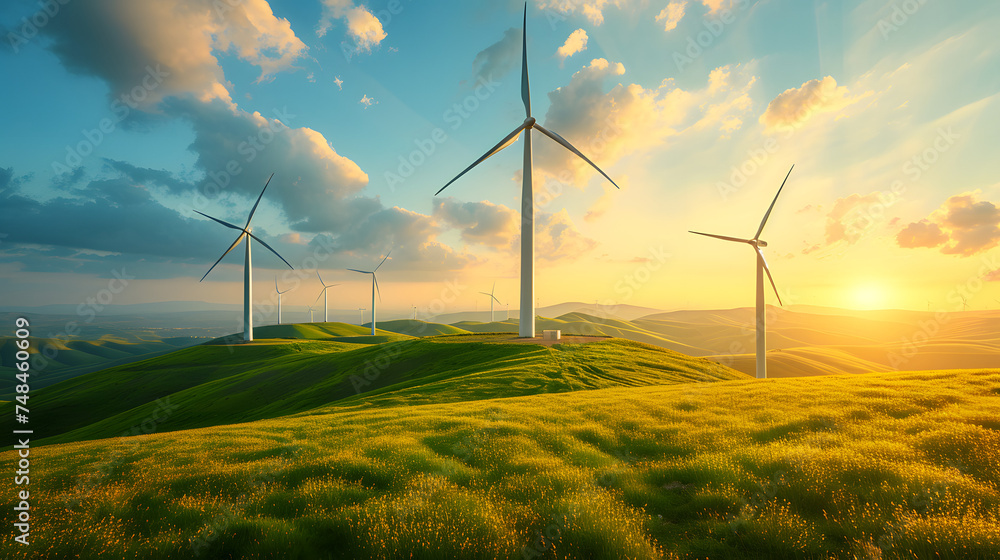 windmills turbines in a natural field for wind generation of hydrogen ...