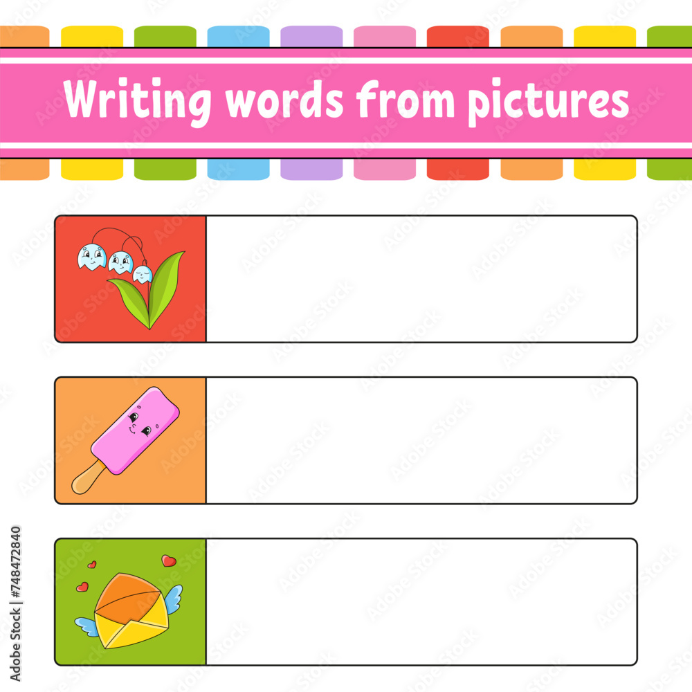 Writing words from pictures. Education developing worksheet. Activity ...