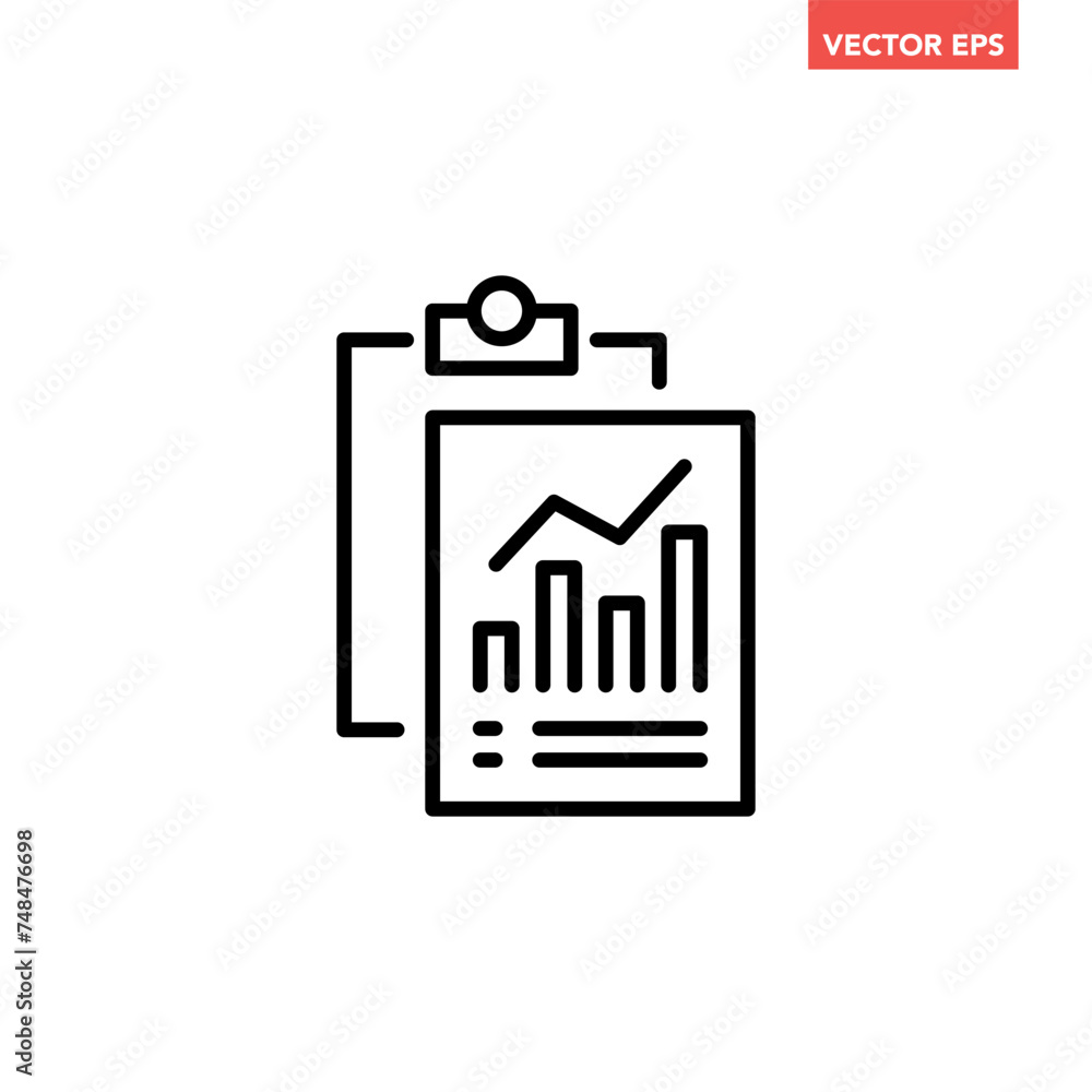 Black single financial statement line icon, simple business report flat ...