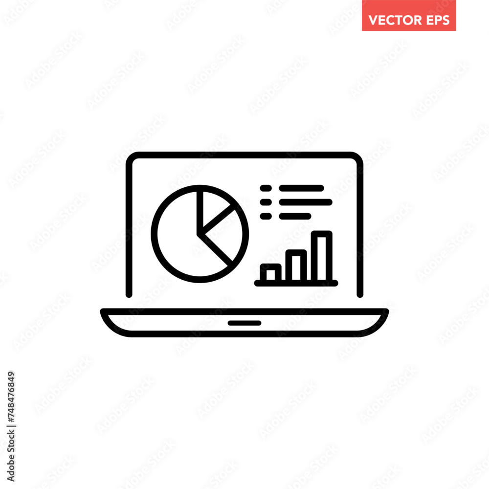 Single black statistical data analysis on monitor line icon, simple ...