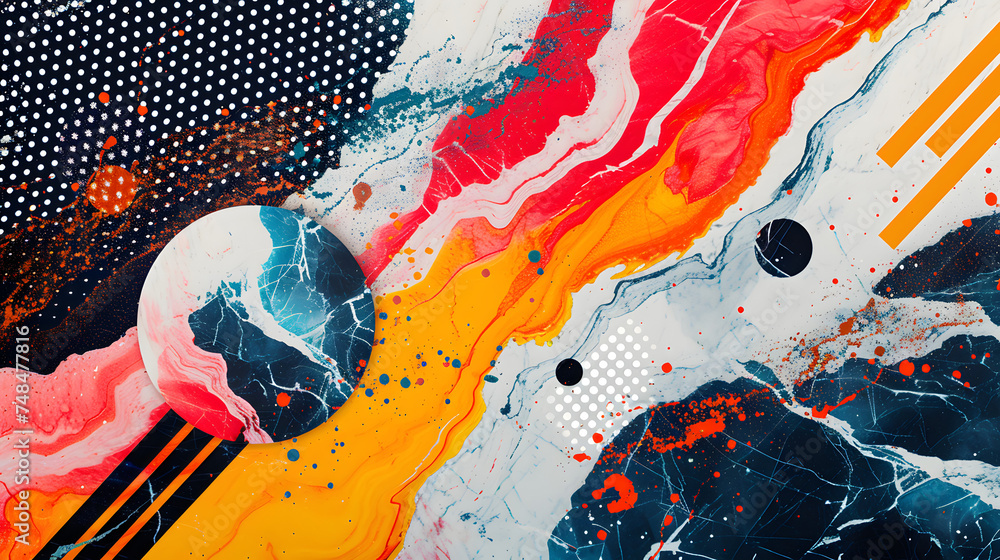 abstract pixelated elements into a marble background to create a ...