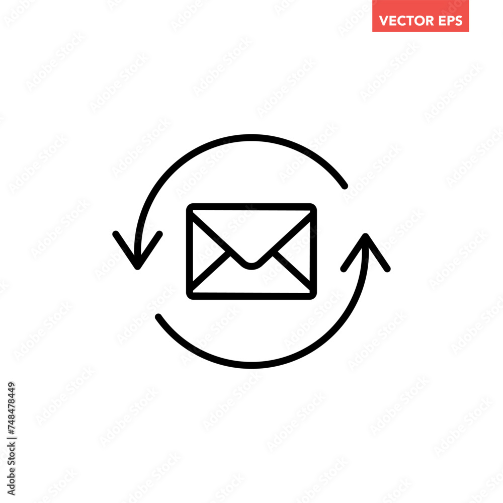 Black single email update line icon, simple reply mail flat design ...