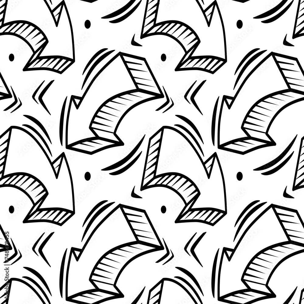 Seamless vector pattern with arrows. Background of drawn 3d pointers ...