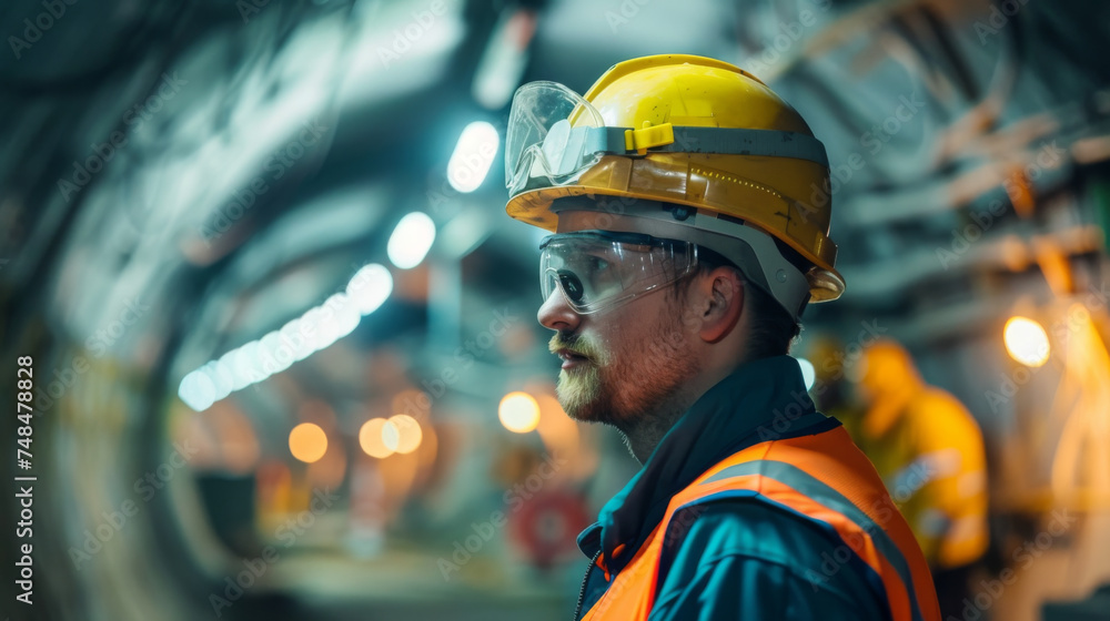 Engineers and workers wearing safety guards work in drilling ...