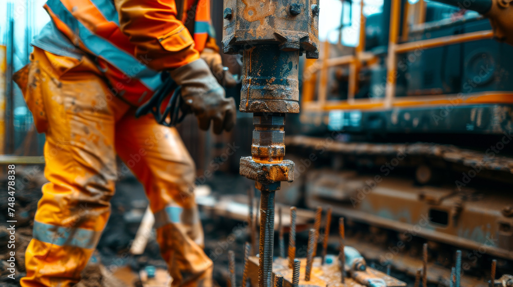 Engineers and workers wearing security guards work in underground ...