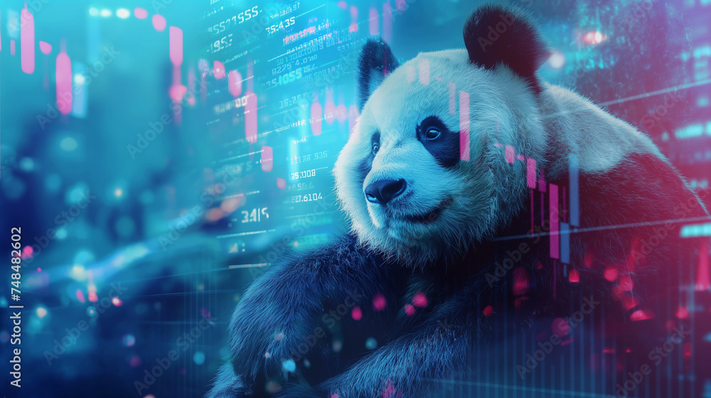 Panda Bär an der Börse mit Chart Aktienverlauf Tiere symbolisch lustig ...