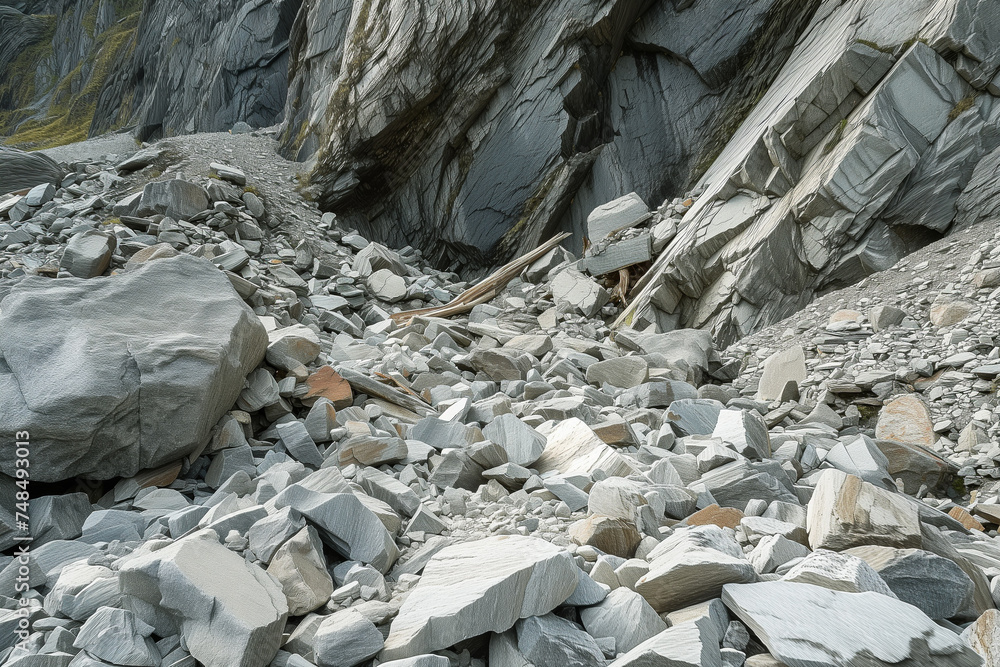 Rockfall: Mountainous Hazards, Area impacted by rockfall, fallen rocks ...