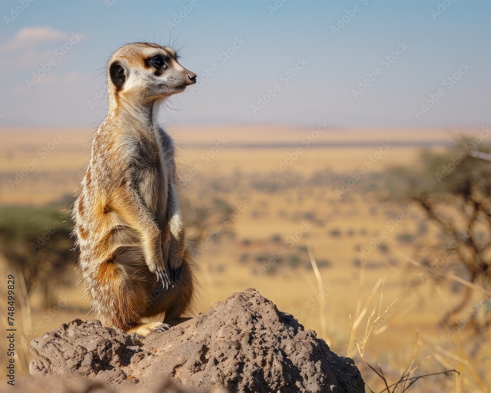 Meerkat in Wilderness. Portrait of Nature Watchful Guardian. With their ...