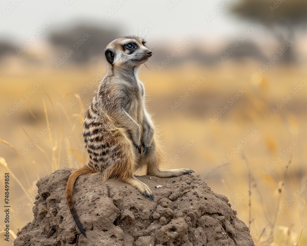 Meerkat in Wilderness. Portrait of Nature Watchful Guardian. With their ...