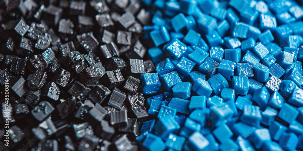 3d blue black tiny plastic cylindrical grains , blue plastic polymer ...