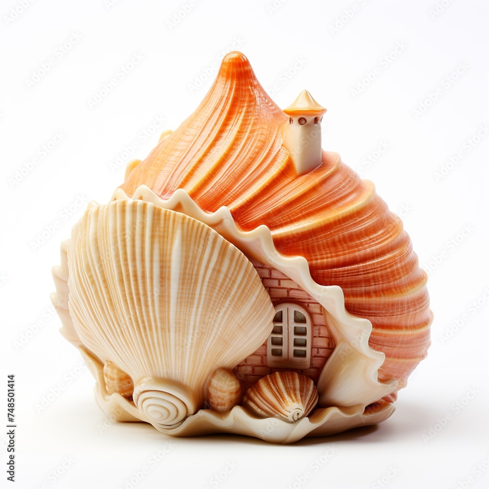 illustration of a sea shell combined with a house in the middle on a ...