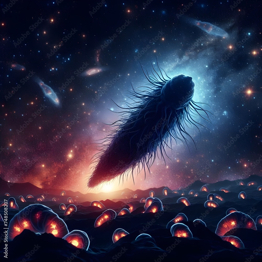 Alien extra-terrestrial life forms, micro-organisms, floating in cosmic ...