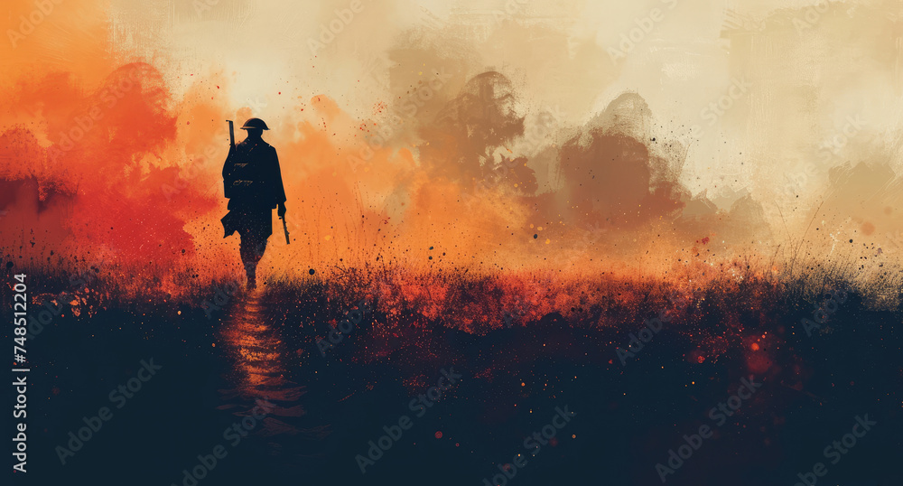 Remembrance Day, Trench silhouette represents wartime sacrifice and ...
