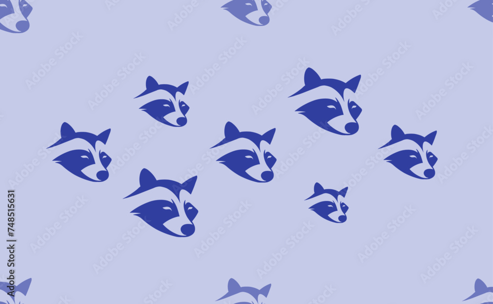 Seamless pattern of large isolated blue raccoon head symbols. The ...