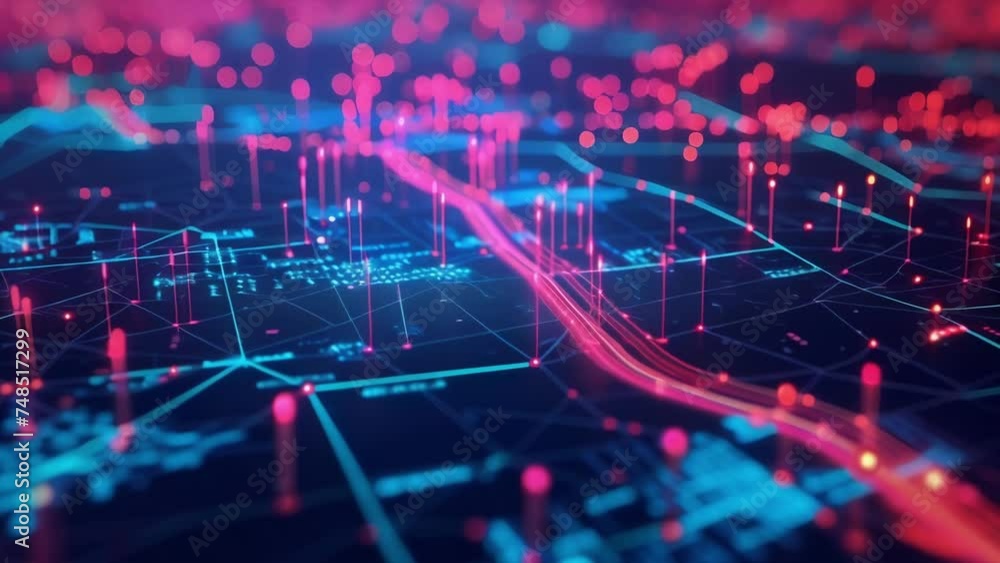 An upclose image of a digital map displaying the supply chain and ...