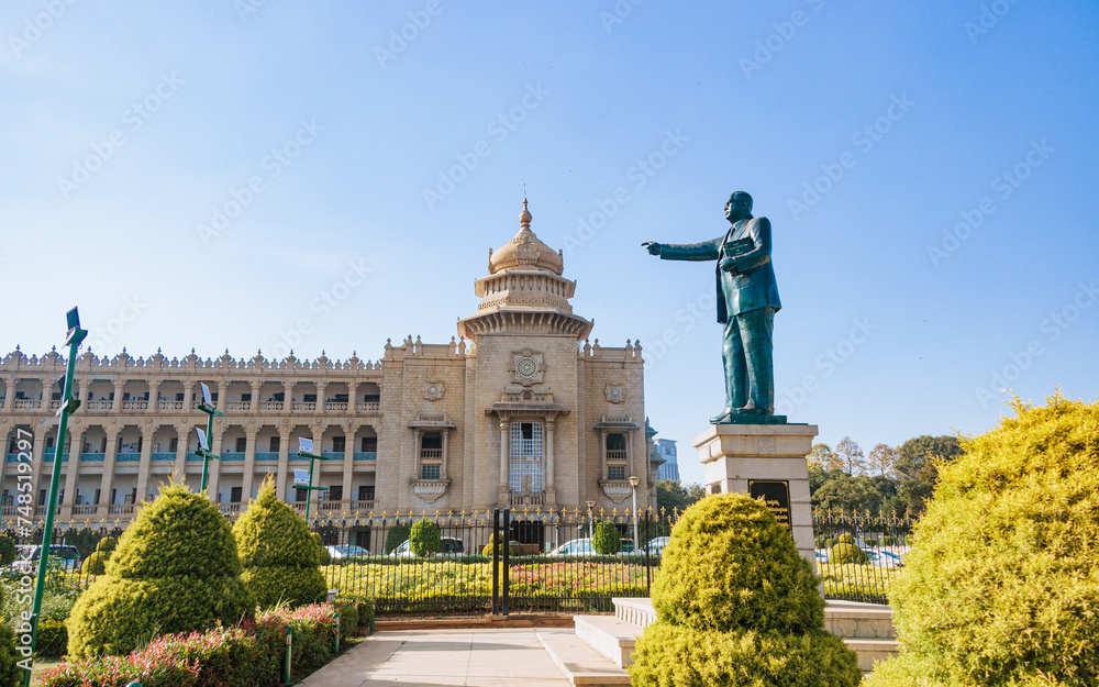 Statue of B. R. Ambedkar with constitution of India in Vidhana Soudha ...