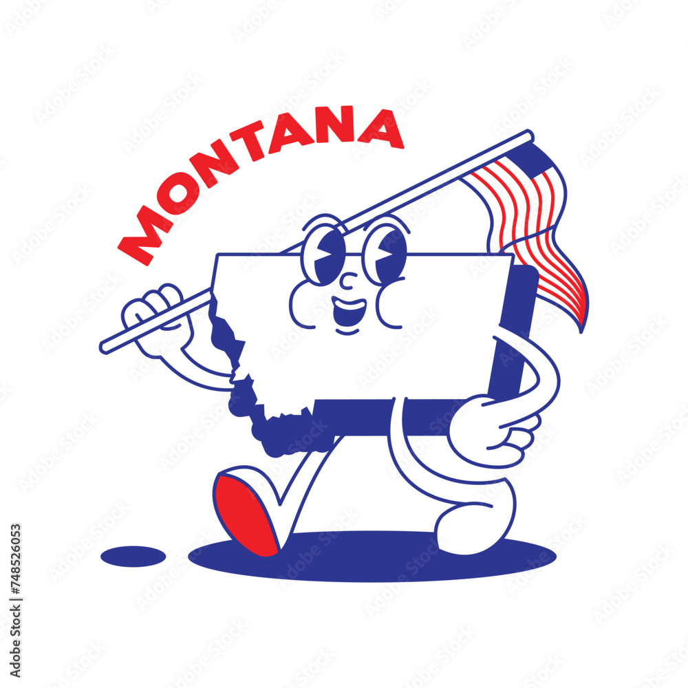 Montana State retro mascot with hand and foot clip art. USA Map Retro ...