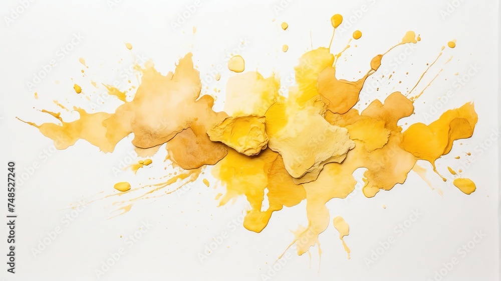 Yellow texture watercolor paint stain on plain white background from ...
