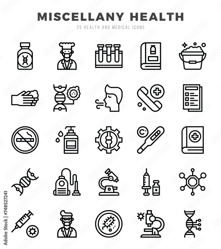 Set of MISCELLANY HEALTH Icons. Simple Lineal art style icons pack. Vector illustration. Stock ...