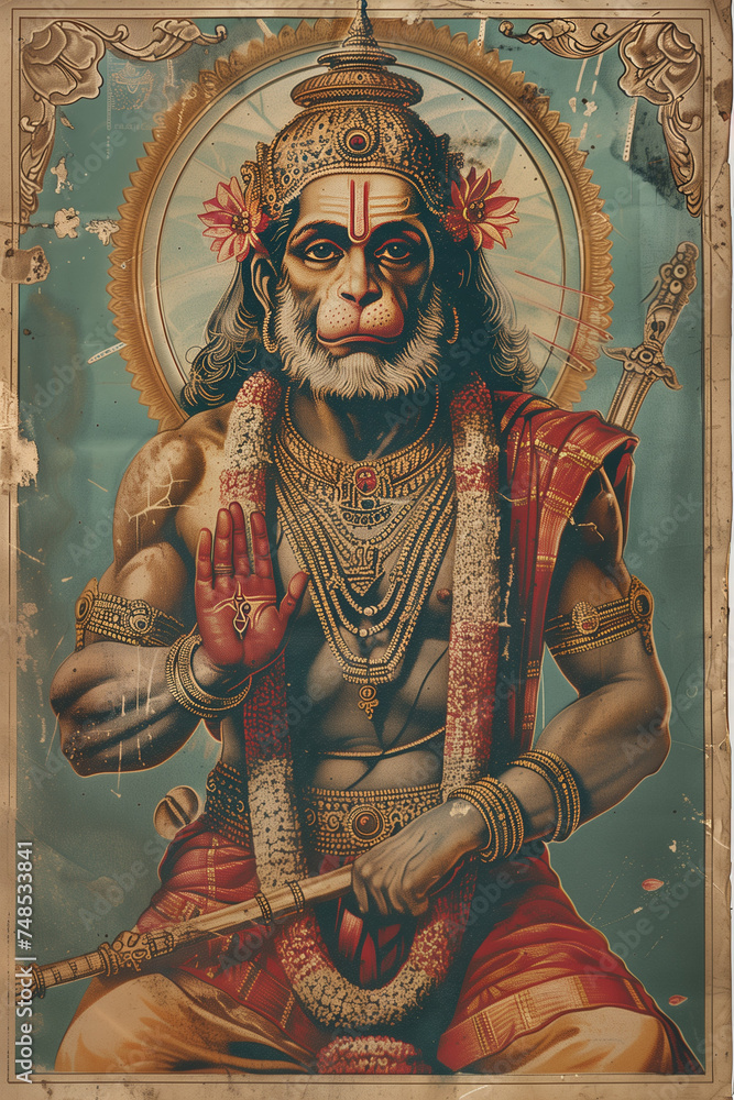 Vintage Aged Poster in the Style of Indian Illustration: Traditional ...