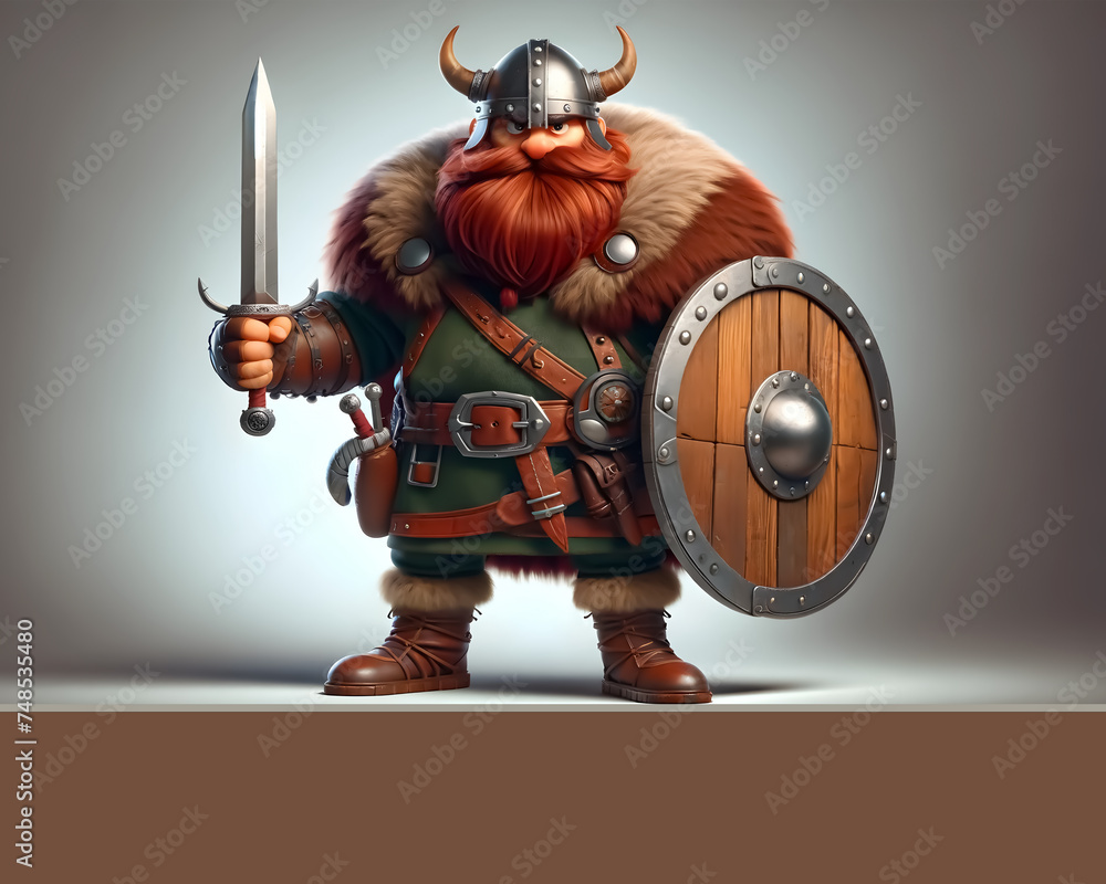Angry Viking Cartoon Character Holding a Shield and Axe in raster ...