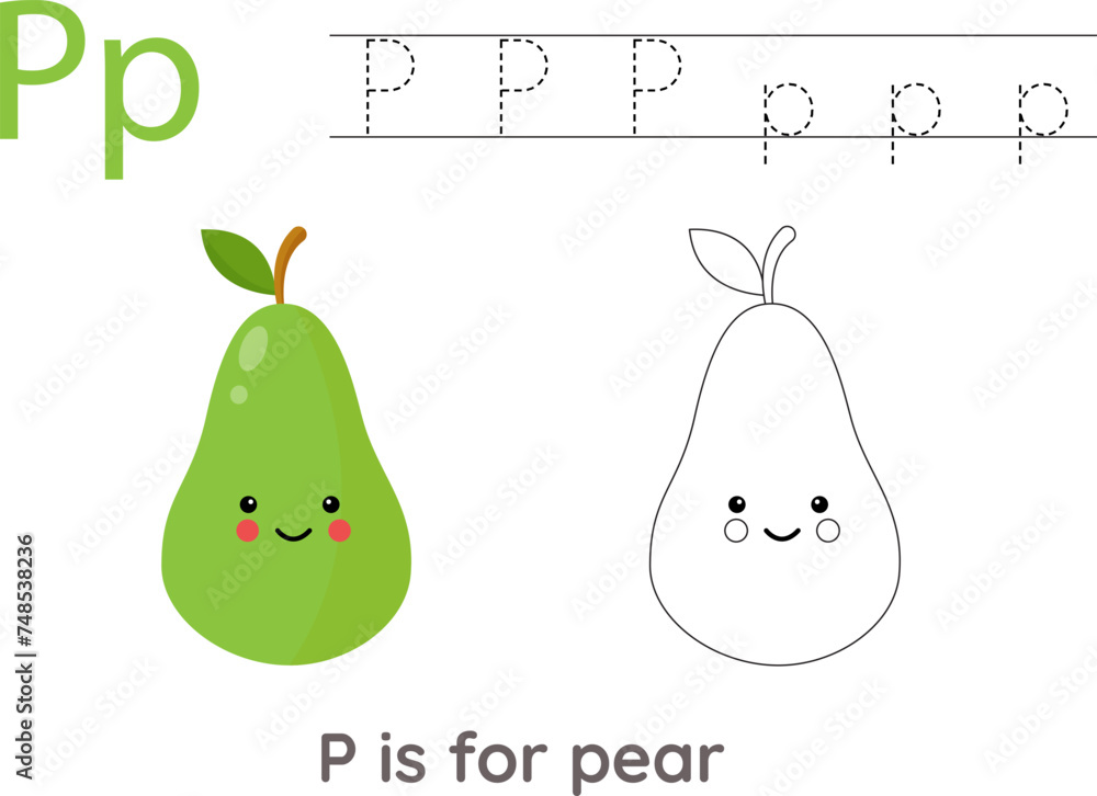 Tracing alphabet letters with cute fruits and vegetables. Color cute ...