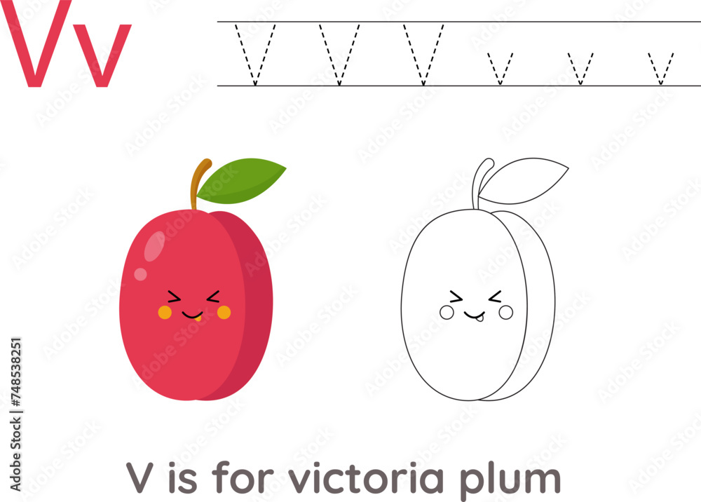Tracing alphabet letters with cute fruits and vegetables. Color cute ...