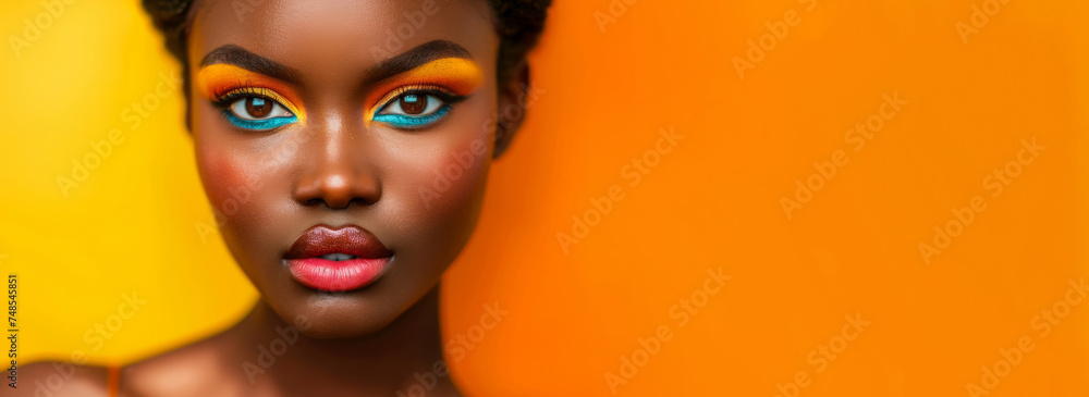 Africa model fashion, beautiful female with makeup style touch face ...