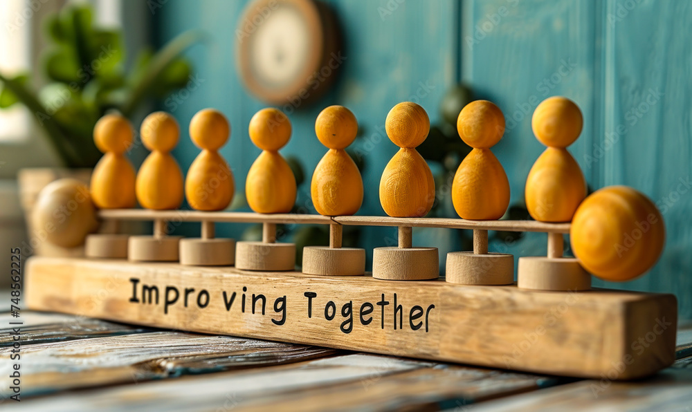 Improving Together concept with 3D human figures supporting a seesaw ...