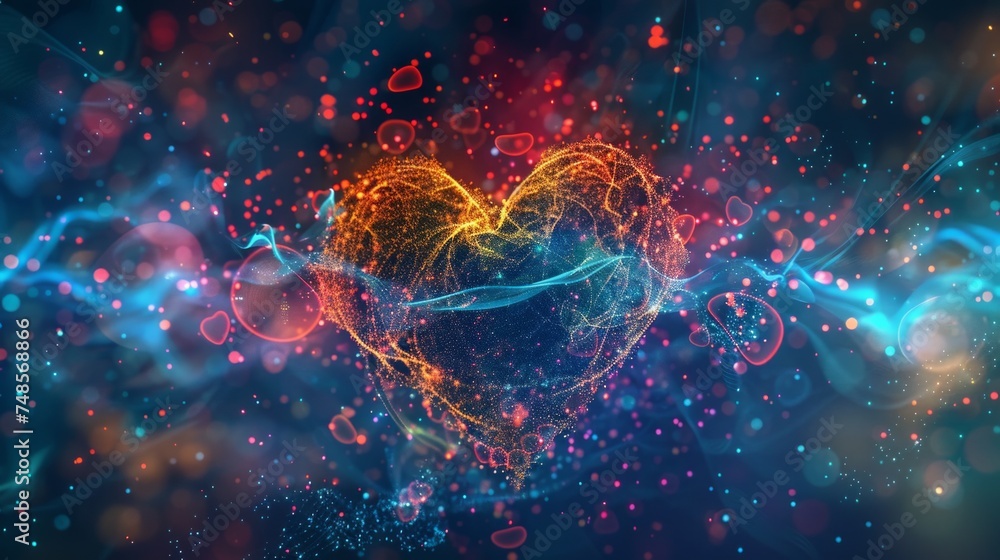 Abstract digital heart network takes shape, revealing its intricate ...