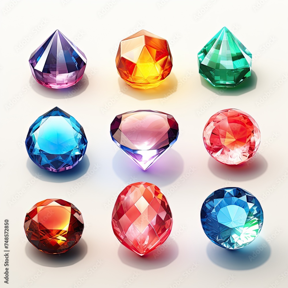 Collection of stylized multi-colored gemstones icons, labels, badges ...