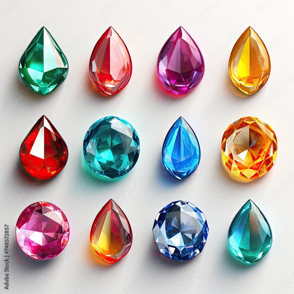 Collection of stylized multi-colored gemstones icons, labels, badges ...
