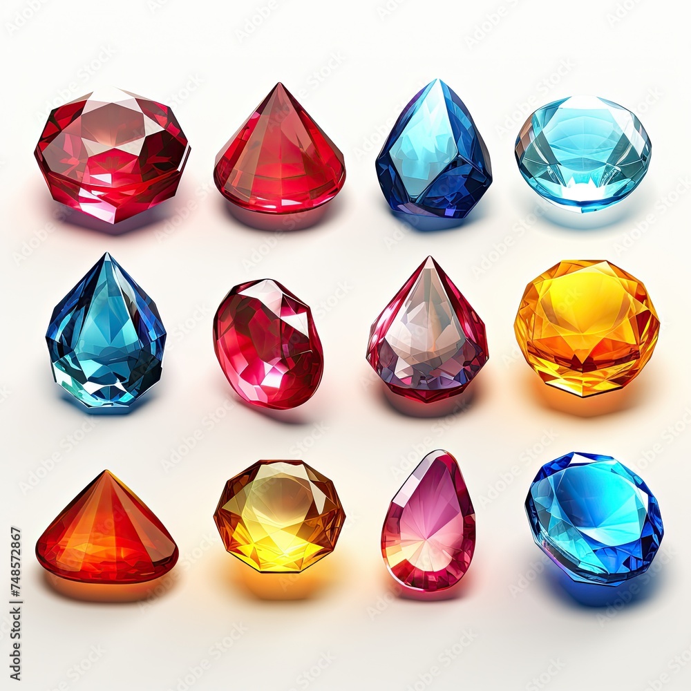 Collection of stylized multi-colored gemstones icons, labels, badges ...