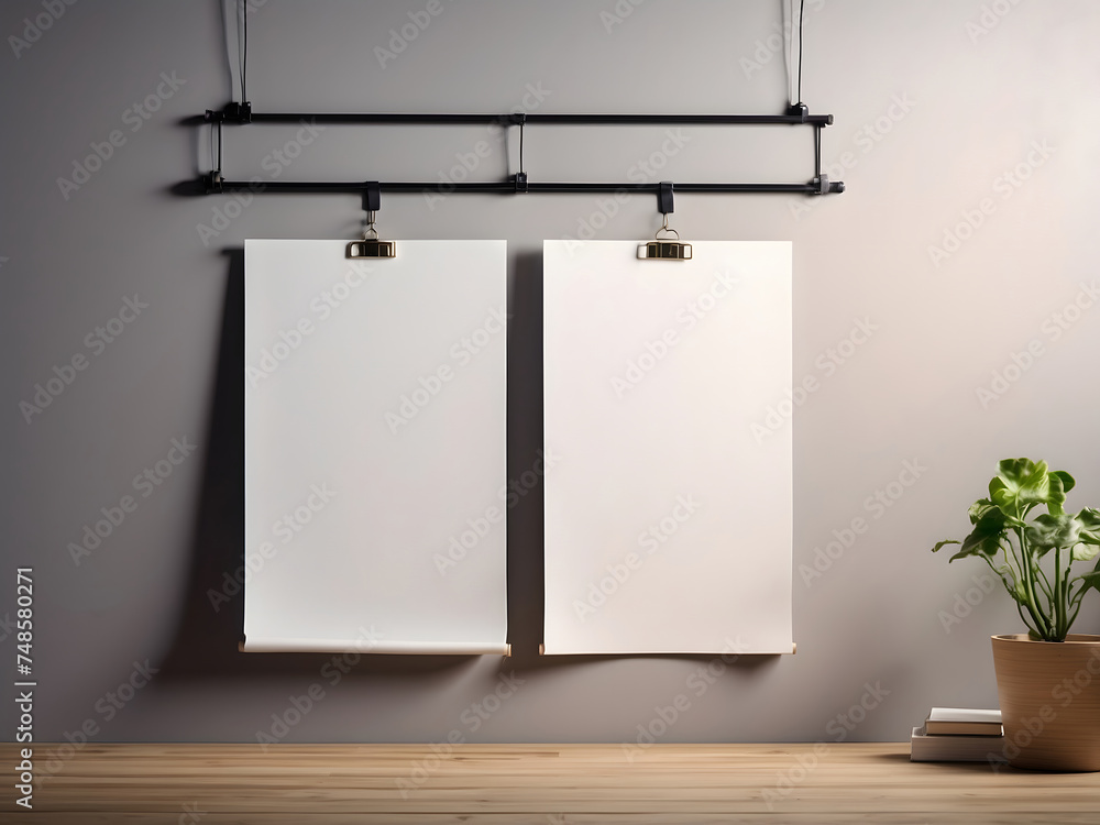Blank A4 posters hanging list with shadows design. Hanging white paper ...