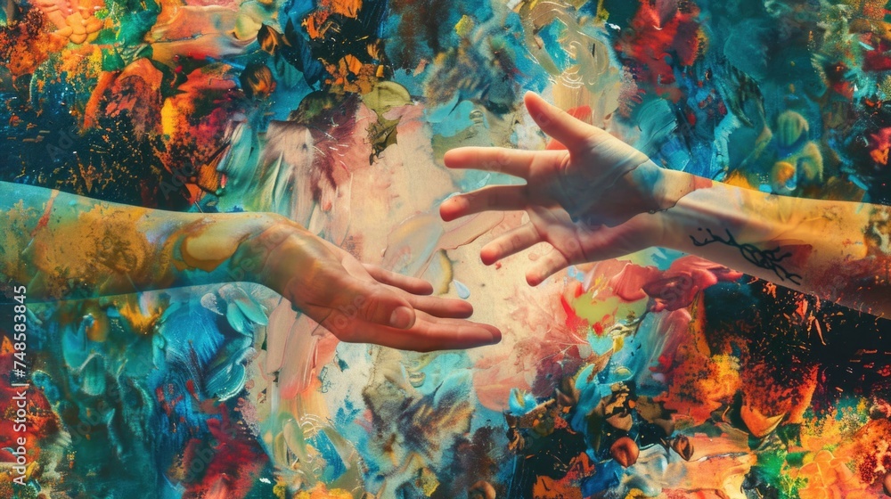 Two hands reaching towards each other, symbolizing unity and connection ...