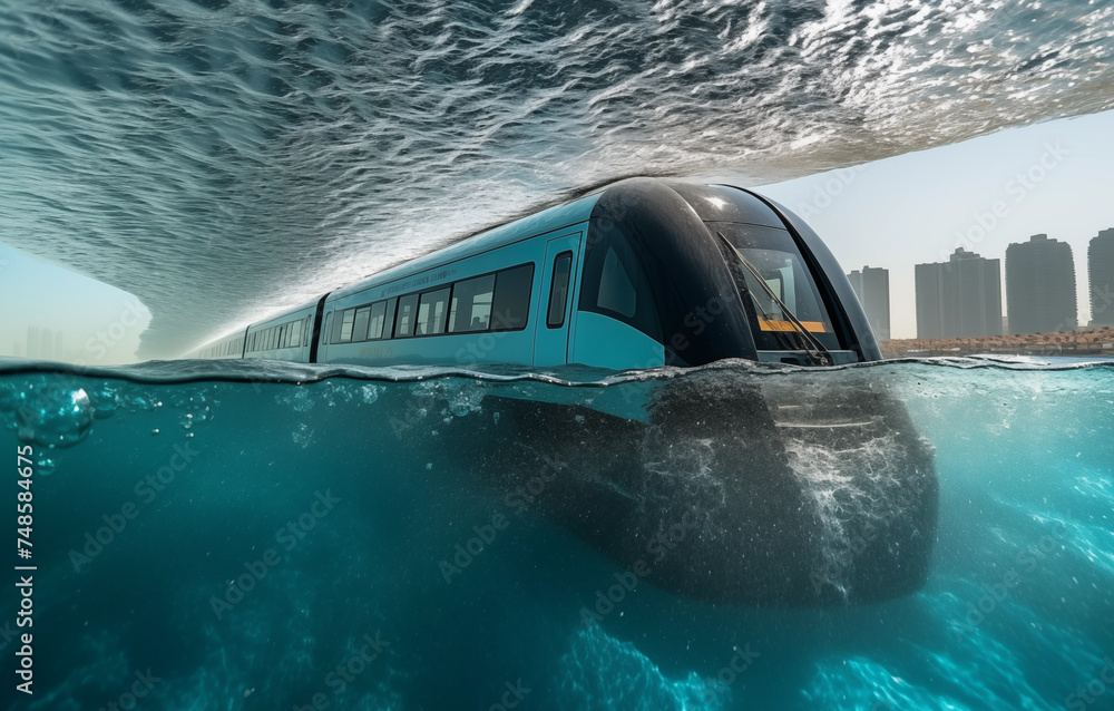 Train during a flood in heavy rain. Incident with a passenger train ...